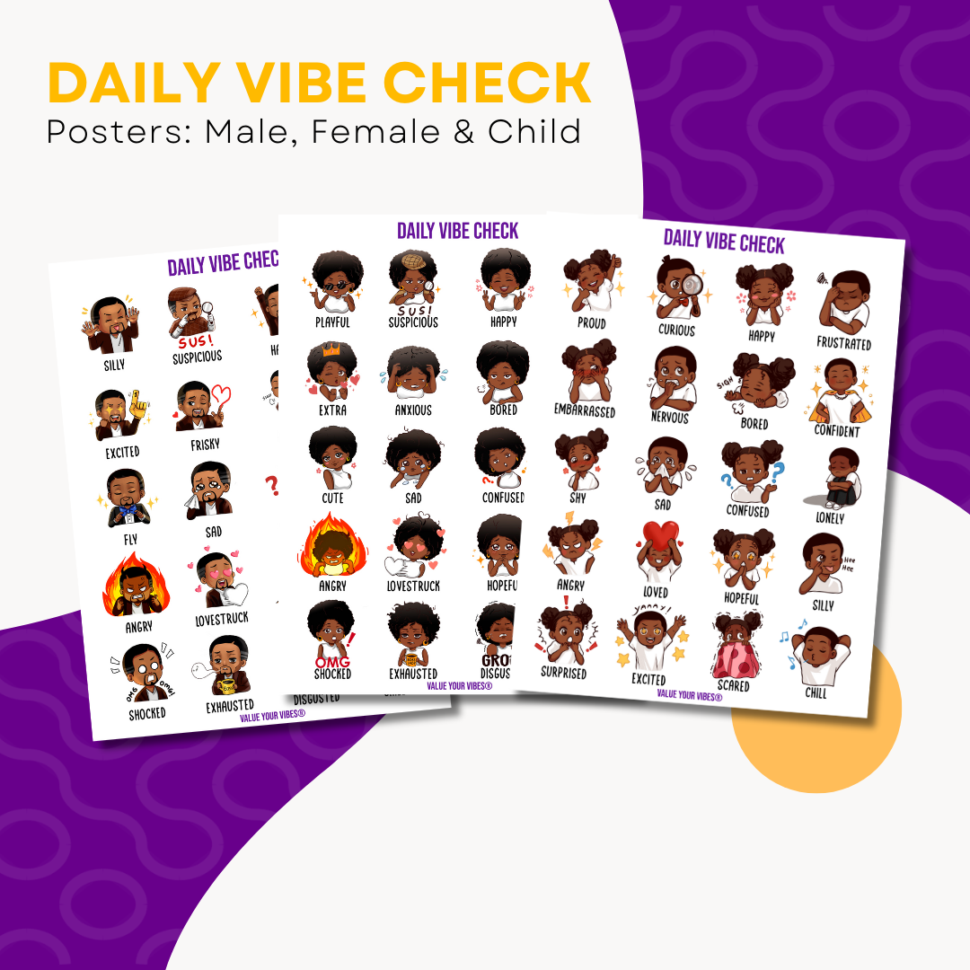 Daily Vibe Check Poster - Black Emotions, Feelings & Moods Chart - 18 ...