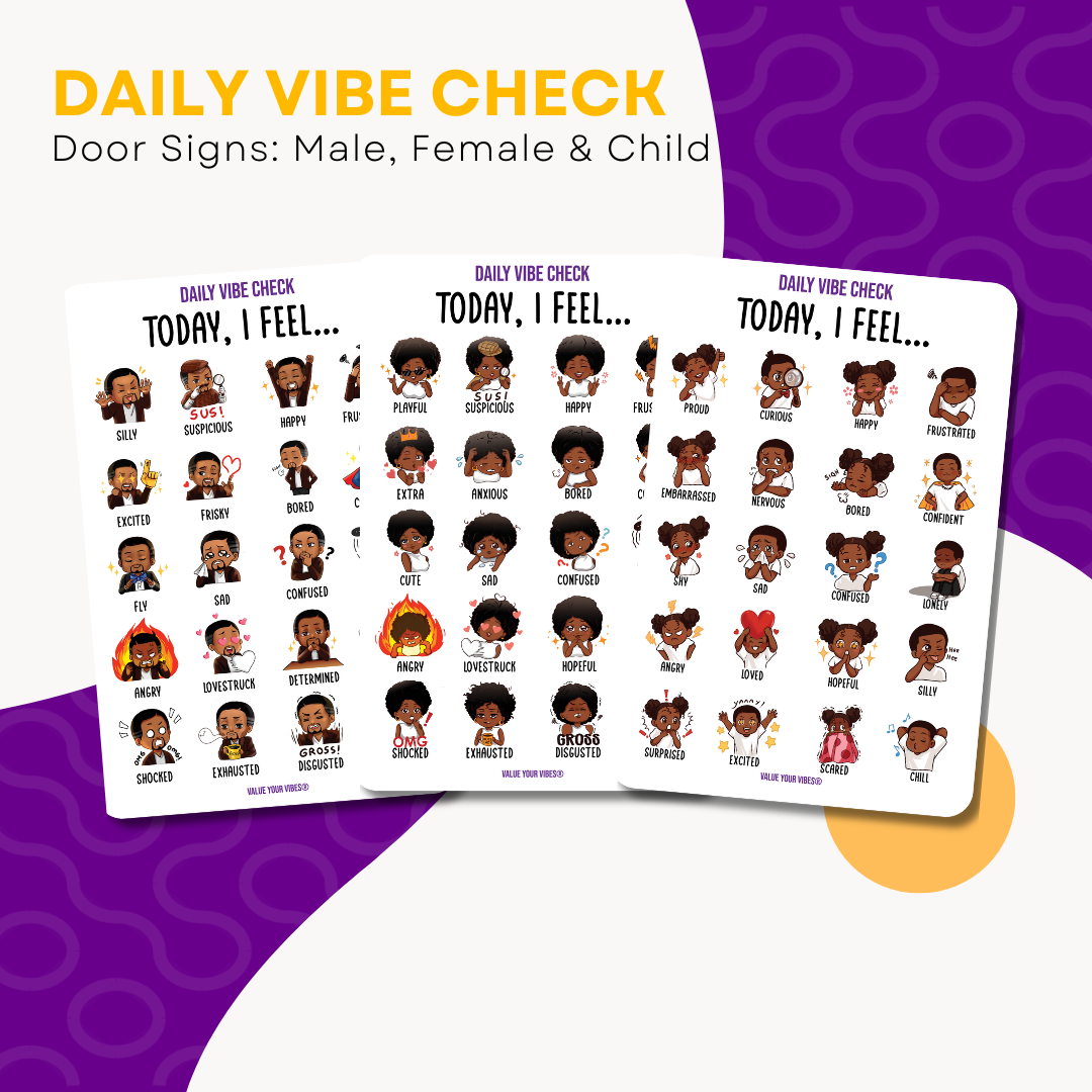 Daily Vibe Check Dry Erase Door Sign - Black Feelings, Emotions & Moods ...
