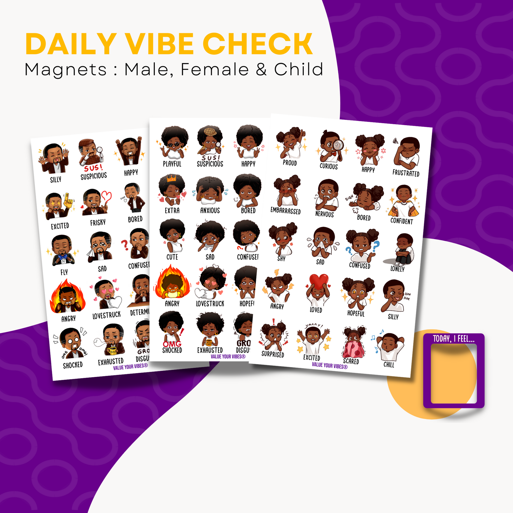 Black Feelings Charts & Mood Magnets | Value Your Vibes® Tools