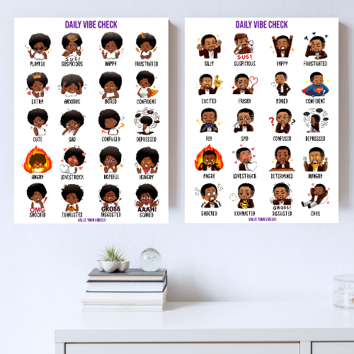Daily Vibe Check Poster - Black Emotions, Feelings & Moods Chart - 18” x 24” - Laminated – Value ...